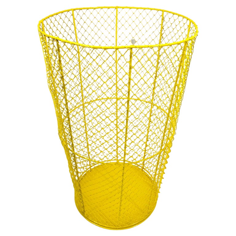 Mid-Century Modern Metal Hamper or Trash Can, Powder Coated Yellow For ...