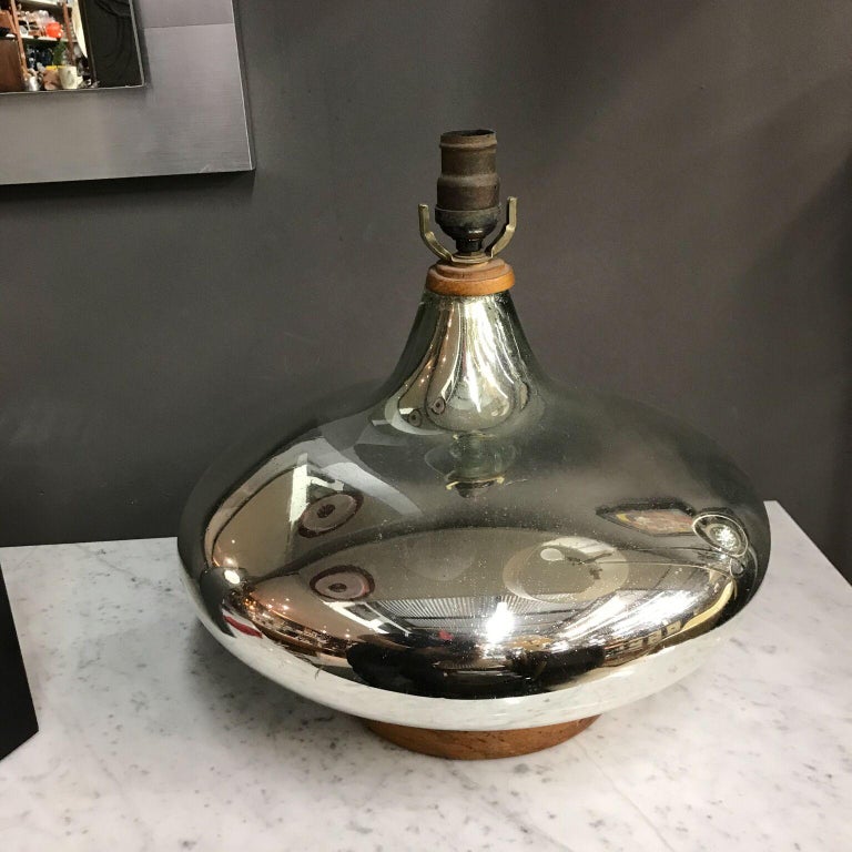 Mid-Century Modern Mexican Glass Mercury Wood Table Lamp at 1stDibs