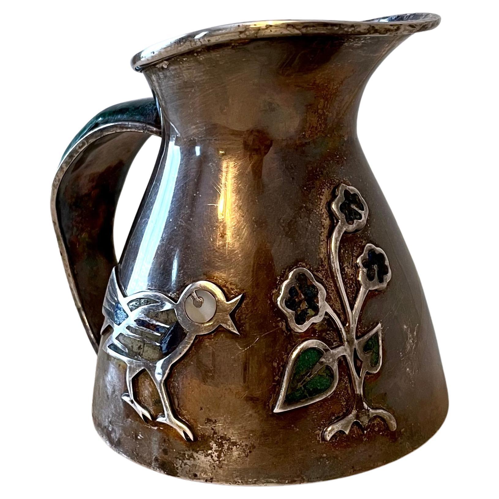Mid-Century Modern Mexican Los Castillo Silver and Malachite Pitcher ...