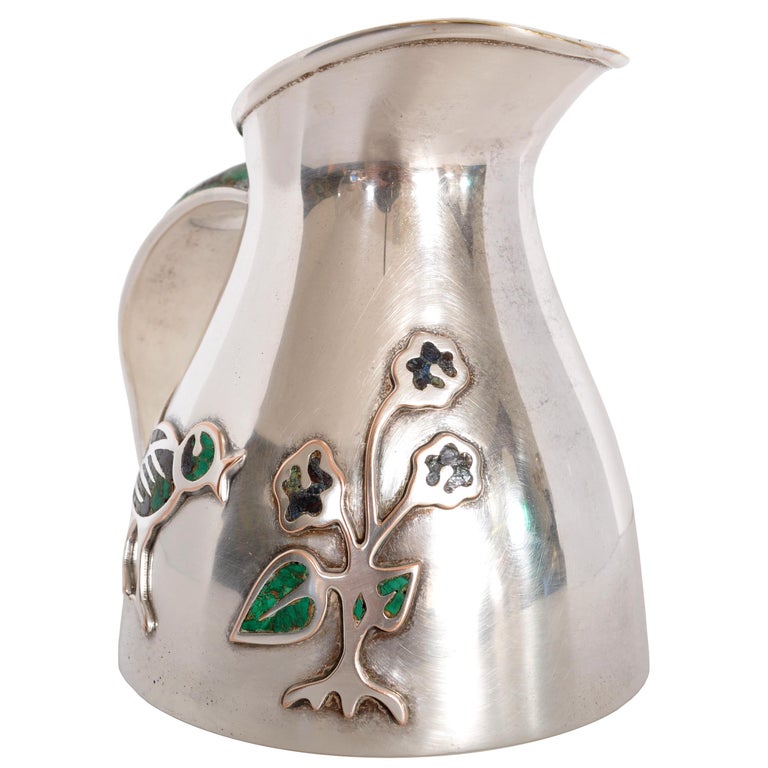 Mid-Century Modern Mexican Taxco Los Castillo Silver Malachite Pitcher ...