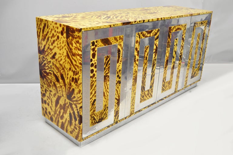 Mid-Century Modern Chrome Greek Key Oil Drop Lacquer Credenza Cabi at ...