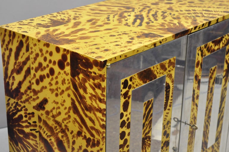 Mid-Century Modern Chrome Greek Key Oil Drop Lacquer Credenza Cabi at ...