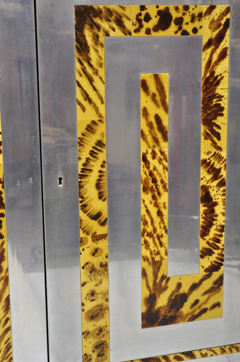 Mid-Century Modern Chrome Greek Key Oil Drop Lacquer Credenza Cabi at ...