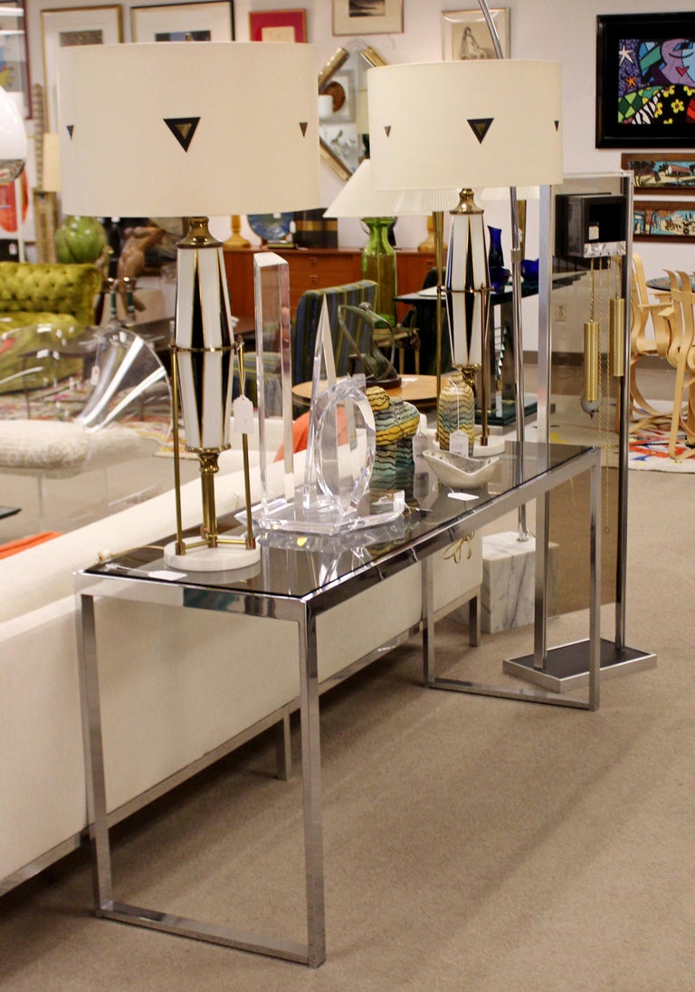 Mid-Century Modern Milo Baughman Chrome and Smoked Glass Console Table ...