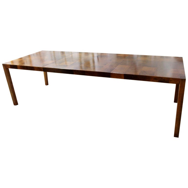 Mid-Century Modern Patchwork Wood Dining Table with 2 Leaves 1960s at ...