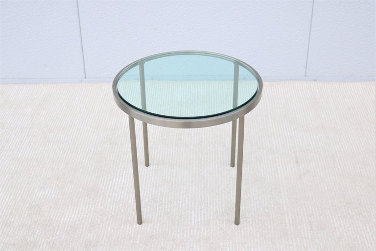 Mid-Century Modern Milo Baughman Round Glass and Stainless-Steel Side ...