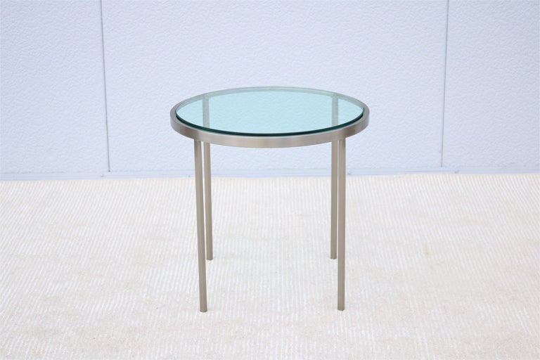 Mid-Century Modern Milo Baughman Round Glass and Stainless-Steel Side ...