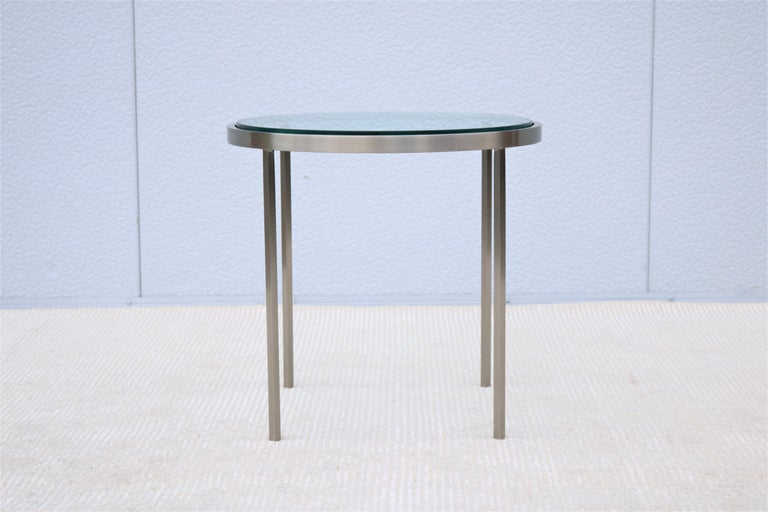 Mid-Century Modern Milo Baughman Round Glass and Stainless-Steel Side ...
