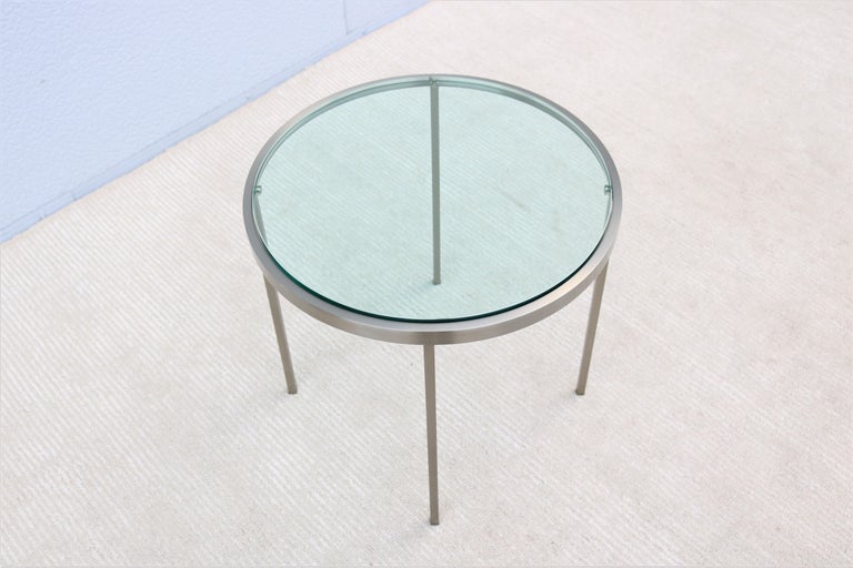 Mid-Century Modern Milo Baughman Round Glass and Stainless-Steel Side ...