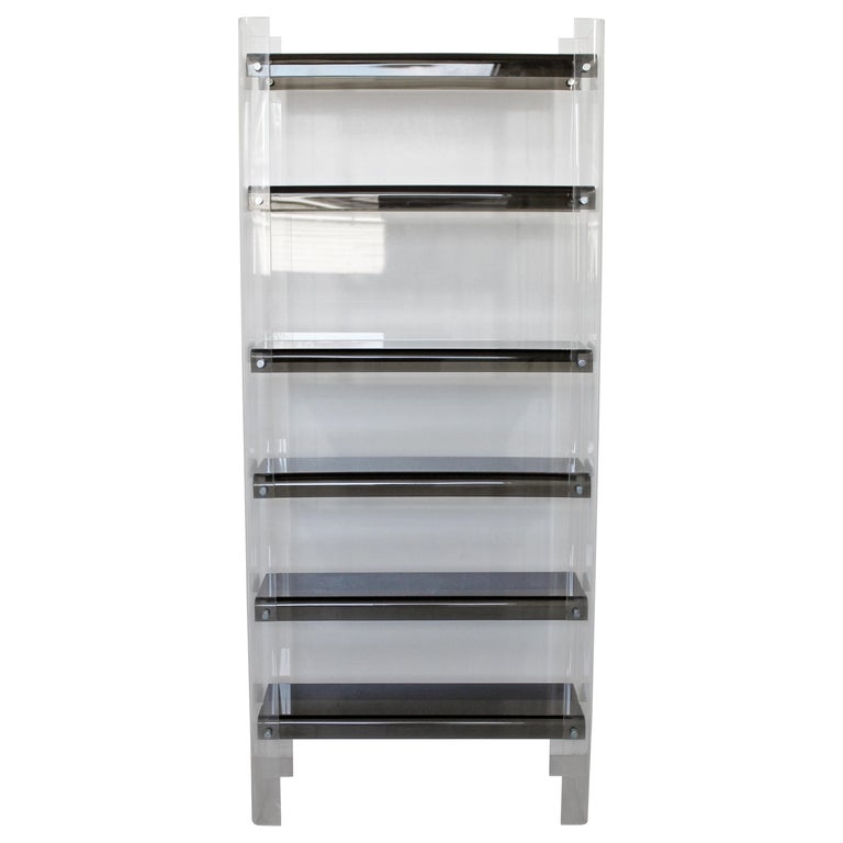 Mid-Century Modern Milo Baughman Smoked Lucite Shelving Unit Bookcase ...