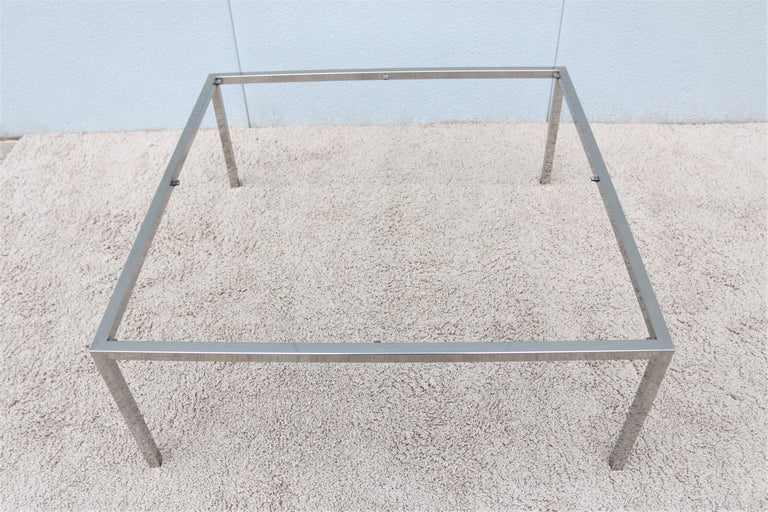 Mid-Century Modern Milo Baughman Style Glass Stainless Steel Square ...