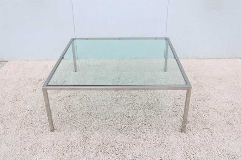 Mid-Century Modern Milo Baughman Style Glass Stainless Steel Square ...