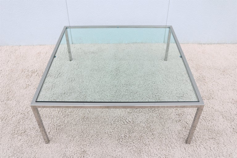 Mid-Century Modern Milo Baughman Style Glass Stainless Steel Square ...