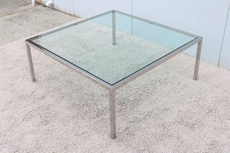Mid-Century Modern Milo Baughman Style Glass Stainless Steel Square ...