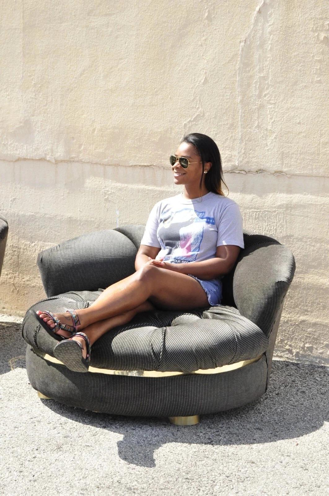 Mid Century Modern Milo Baughman Style Round Black Club Lounge Chair ...