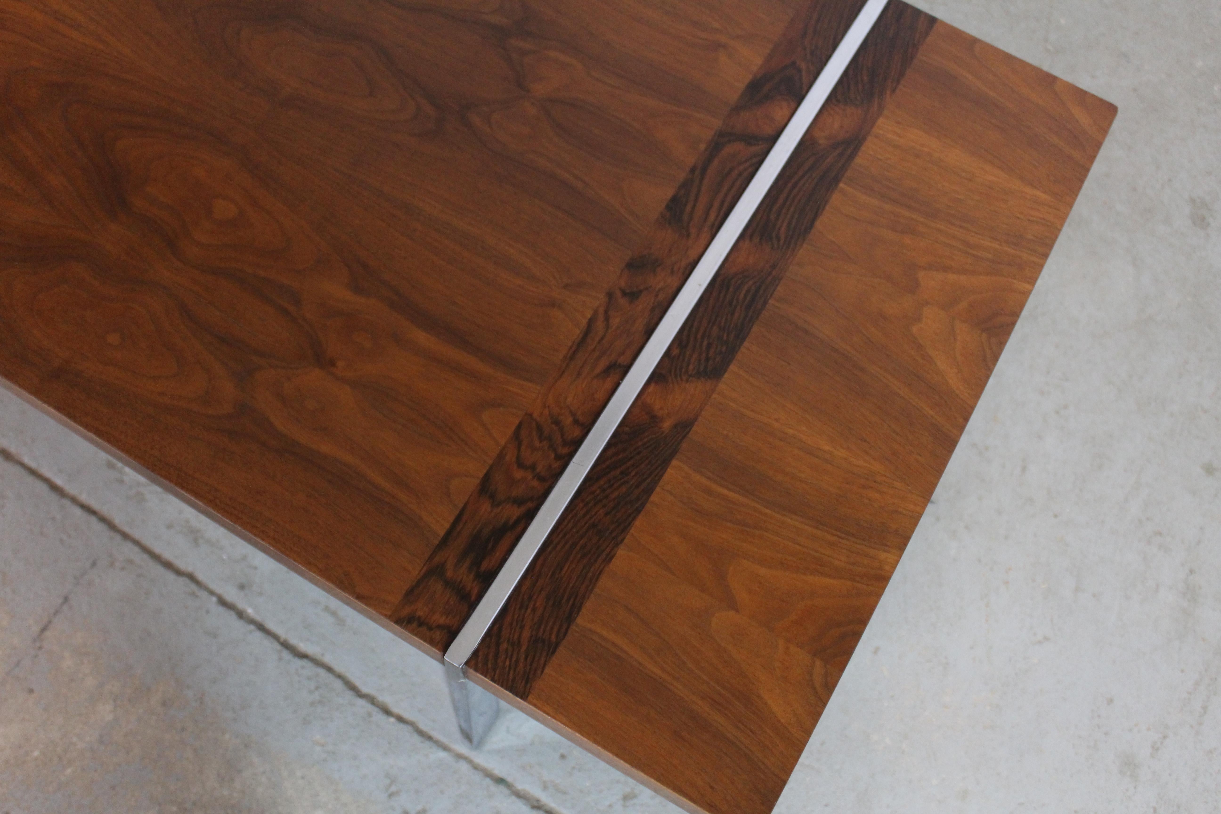 Mid-Century Modern Milo Baughman Walnut and Chrome Coffee Table For Sale at 1stDibs