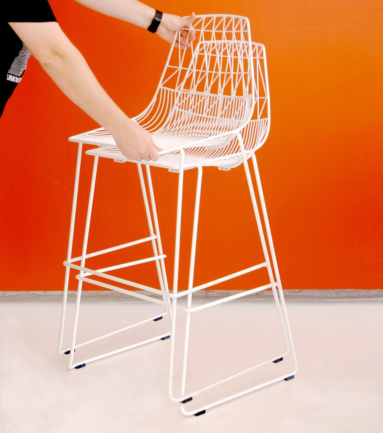 Mid-Century Modern, Minimalist Stacking Bar Stool, Wire Stool in White ...