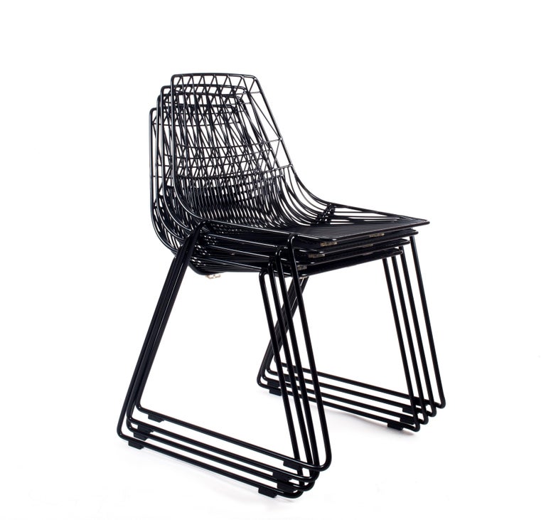 Mid-Century Modern, Minimalist Wire Chair, Stacking Side Chair in Black ...