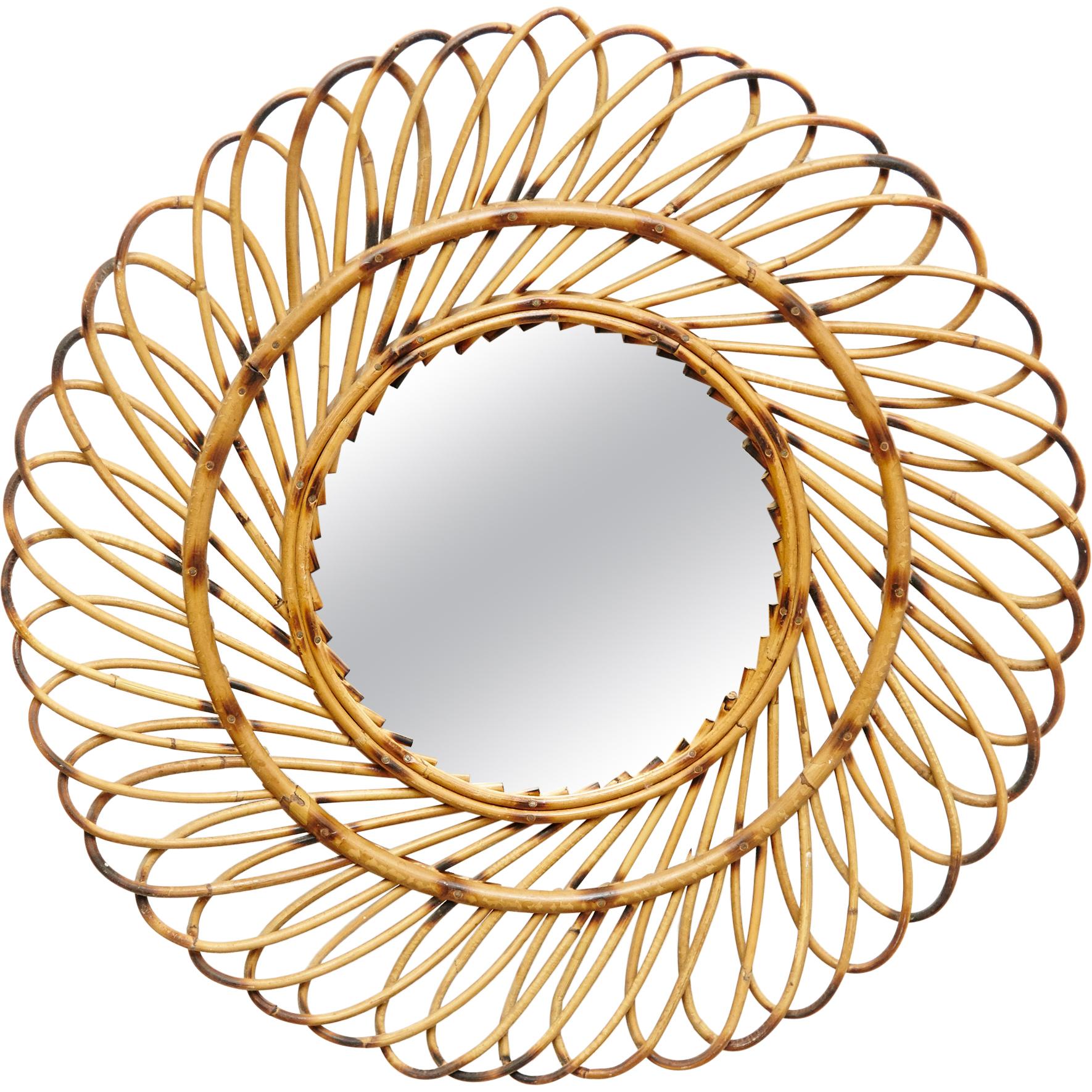Large Mid-Century Modern Rattan Mirror at 1stDibs | large rattan mirror ...