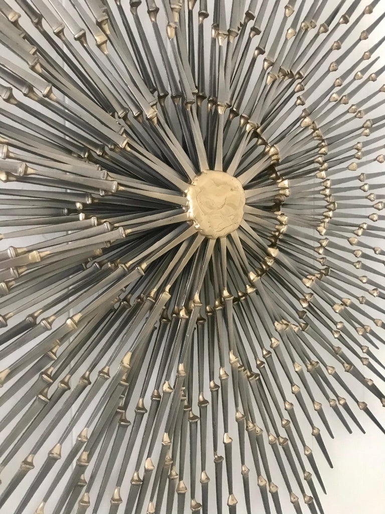 Mid-Century Modern Mixed Metal Sunburst Wall Sculpture For Sale at 1stDibs