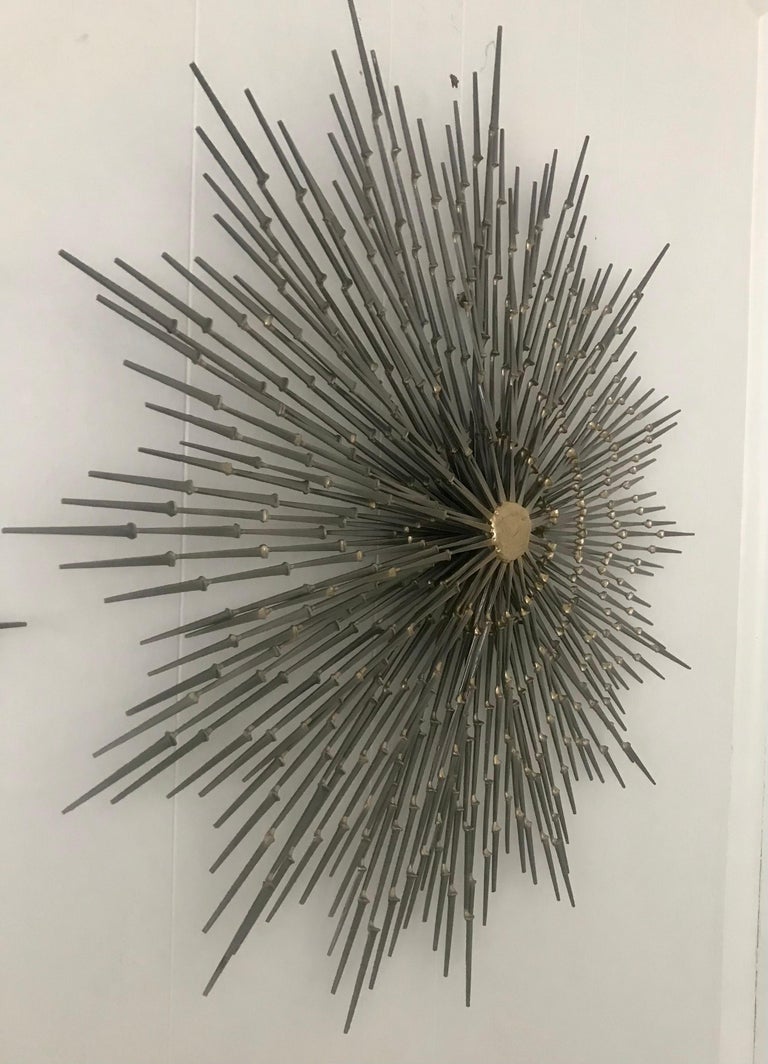 Mid-Century Modern Mixed Metal Sunburst Wall Sculpture For Sale at 1stDibs