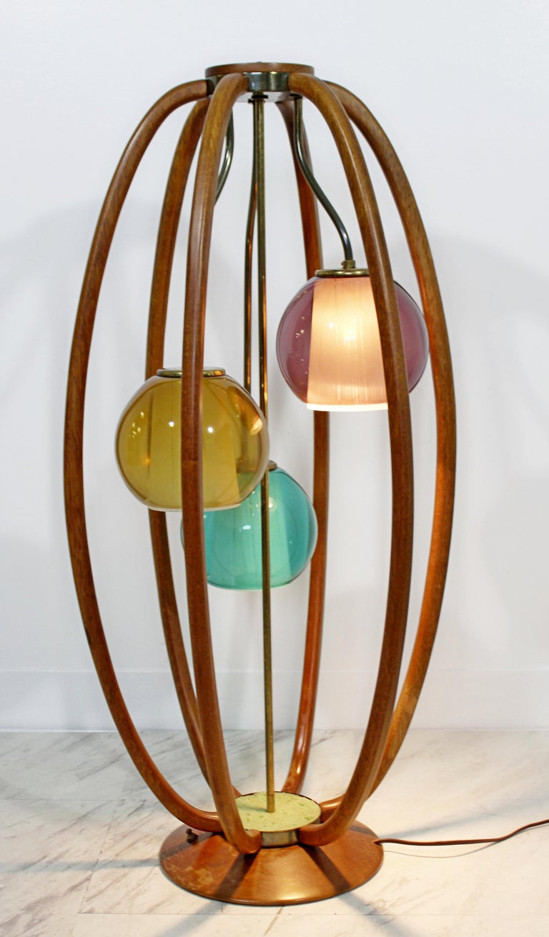 Mid-Century Modern Modeline Caged Wood Table Lamp with Colored Glass 3 ...