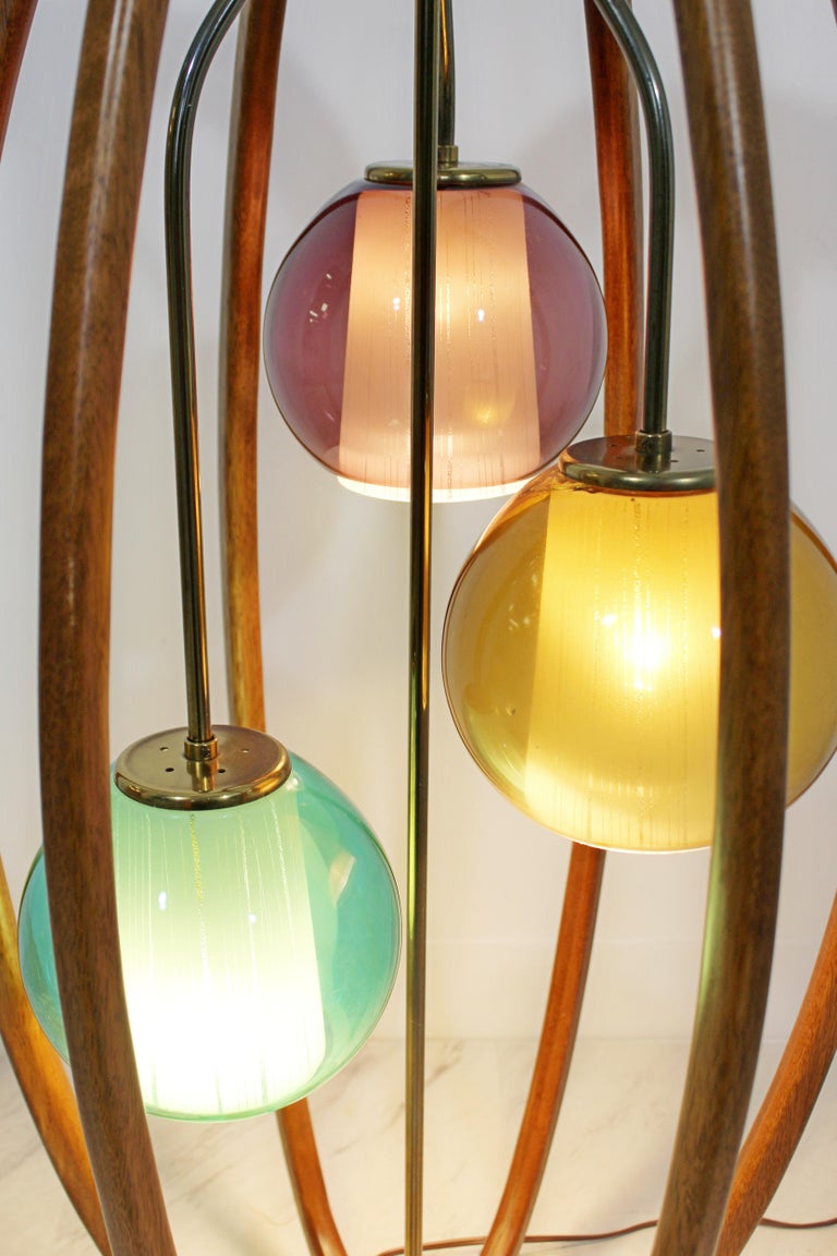 Mid-Century Modern Modeline Caged Wood Table Lamp with Colored Glass 3 ...