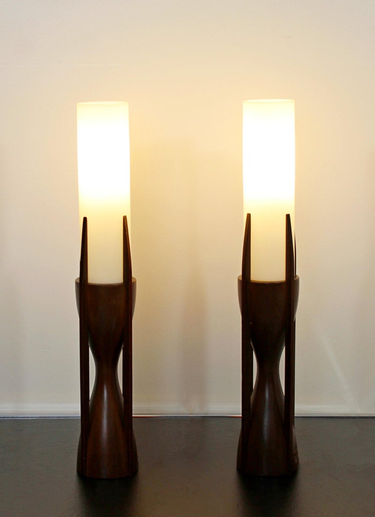 Mid-Century Modern Modeline Pair Sculptural Mahogany Opaline Glass ...