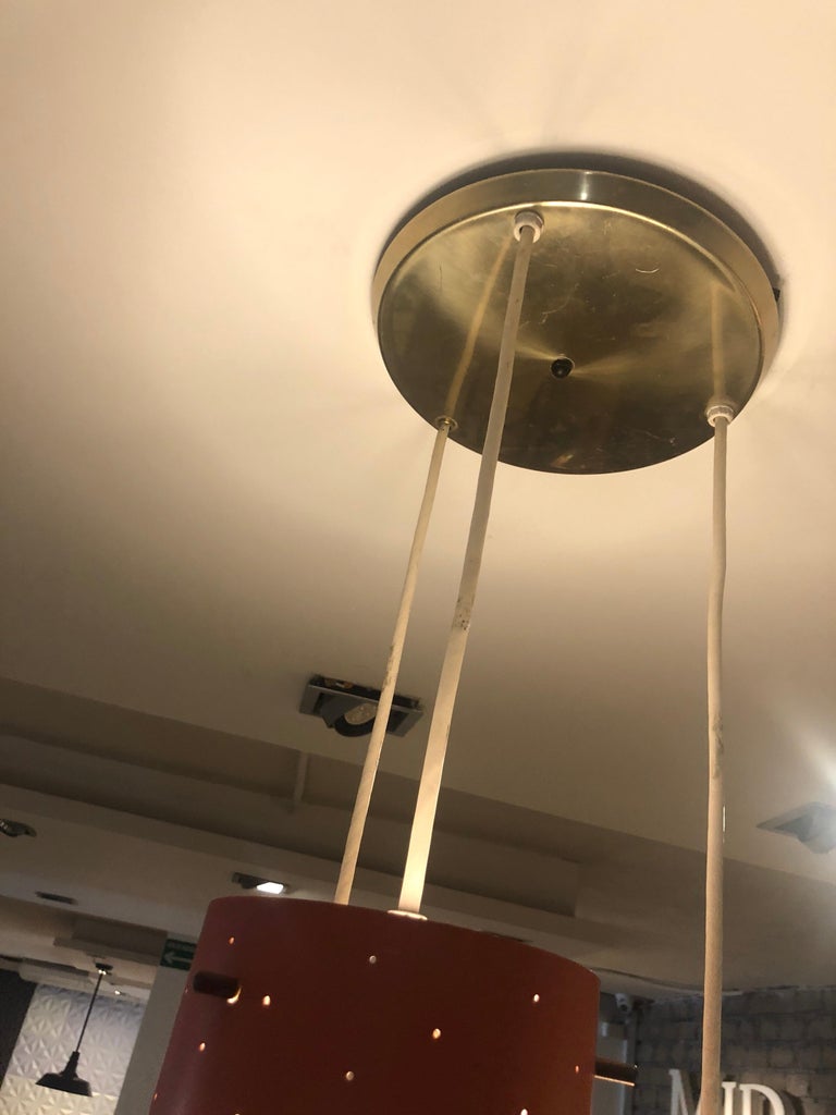Mid-Century Modern Multi-Color Hanging Cylindrical Metal Light at 1stDibs