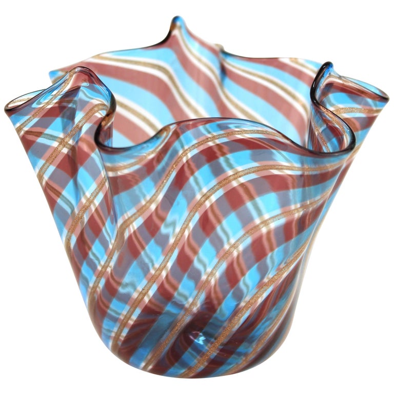 Mid-Century Modern Murano Glass Handkerchief Vase in Blue, Purple and ...