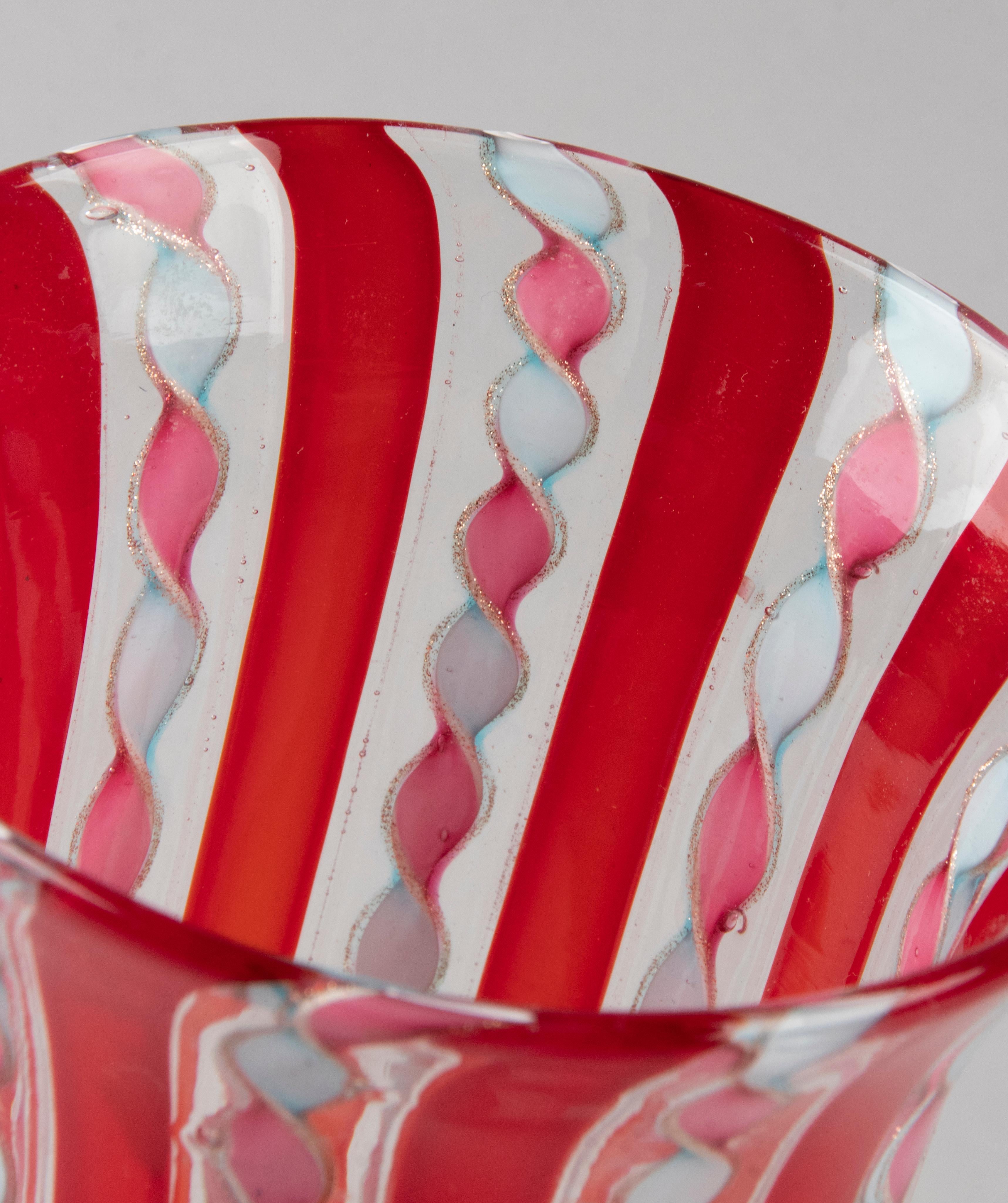 Mid-Century Modern Murano Glass Vase with Ribbons and Swirls at 1stDibs
