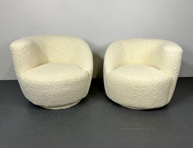 Mid-Century Modern Nautilus Style Swivel Chairs, Kidney-Shape, White ...
