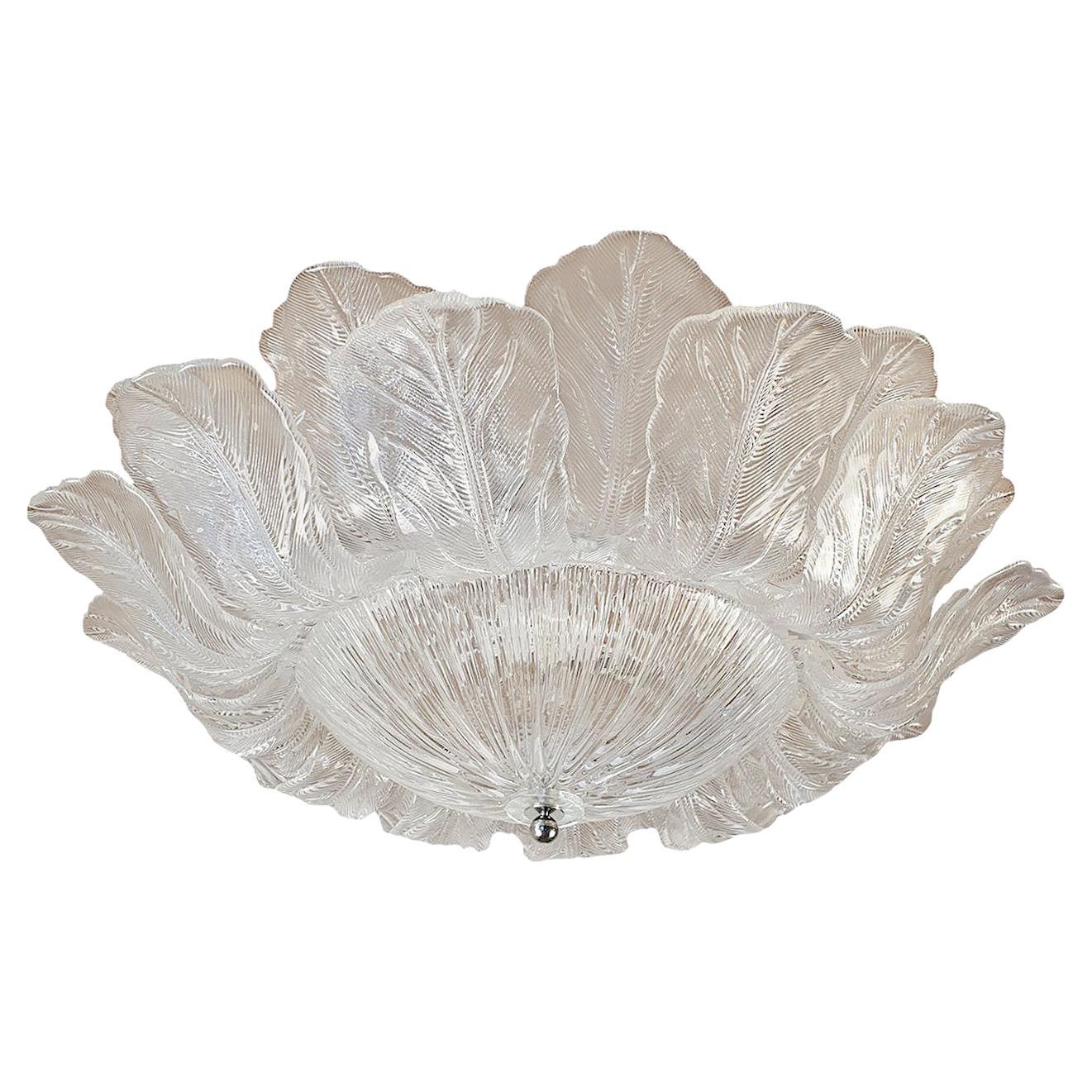 Large Italian Midcentury Clear Satin Murano Glass Flush Mount / Pendant ...
