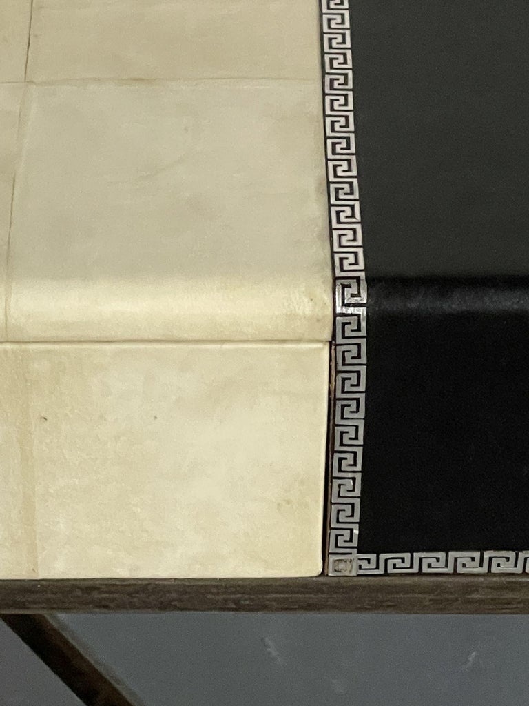 Mid Century Modern Neoclassical Style Desk, Black Leather with Greek ...