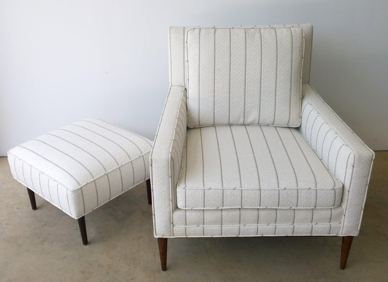 Paul McCobb Arm / Lounge Chair with Stool w/ White and Gray Stripe ...