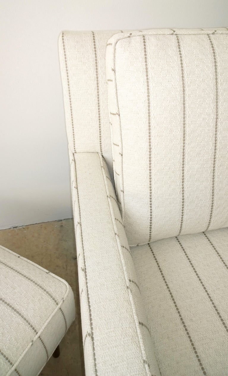 Paul McCobb Arm / Lounge Chair with Stool w/ White and Gray Stripe ...