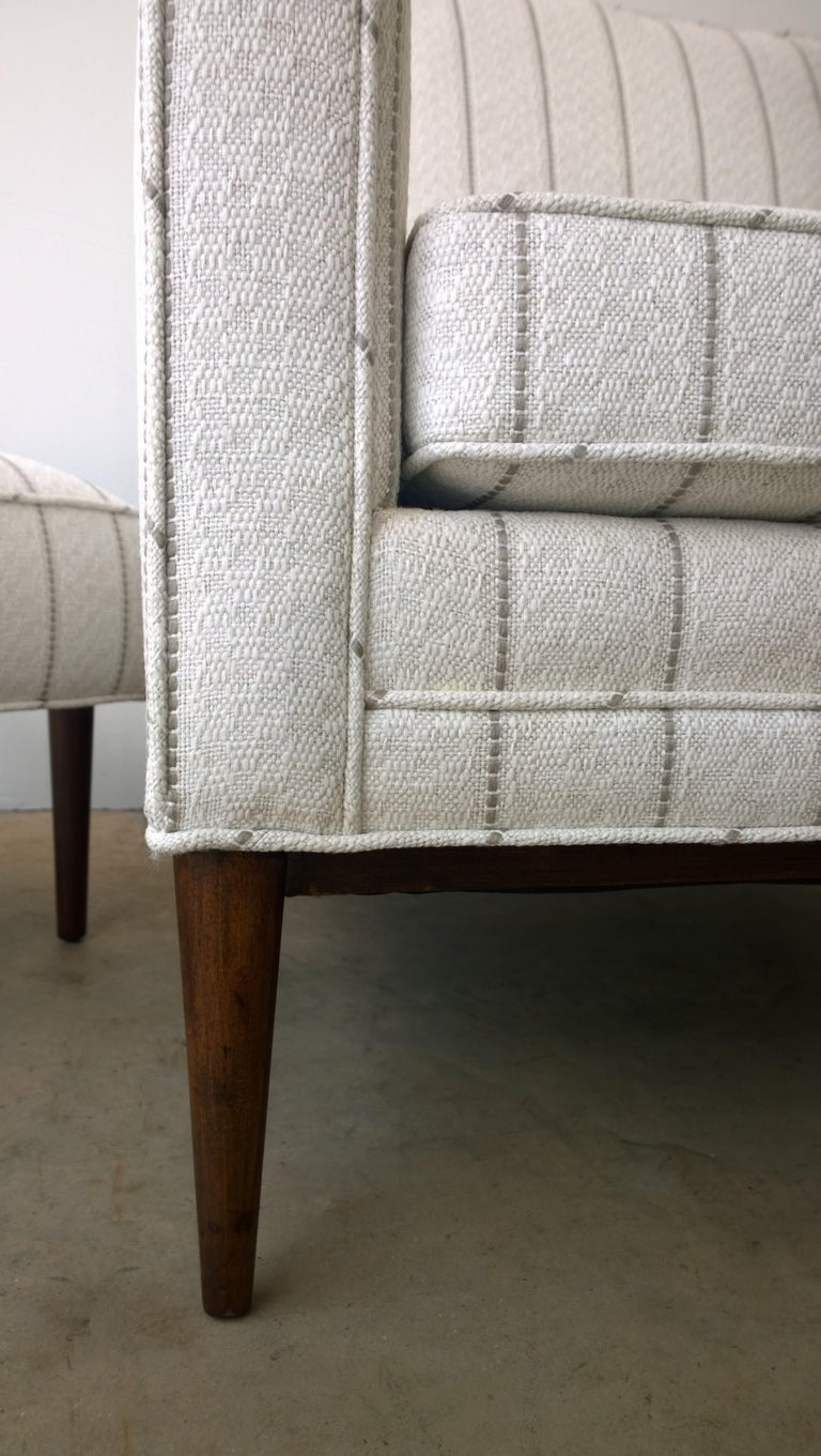 Paul McCobb Arm / Lounge Chair with Stool w/ White and Gray Stripe ...