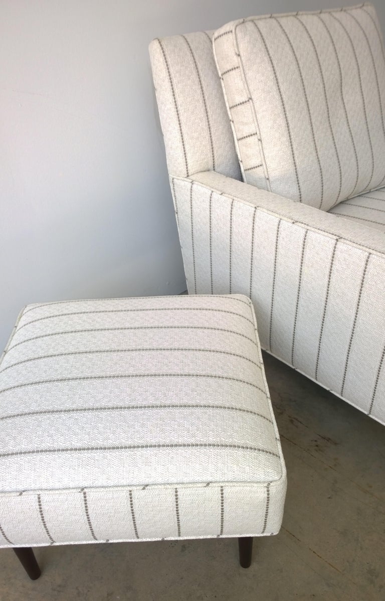 Paul McCobb Arm / Lounge Chair with Stool w/ White and Gray Stripe ...