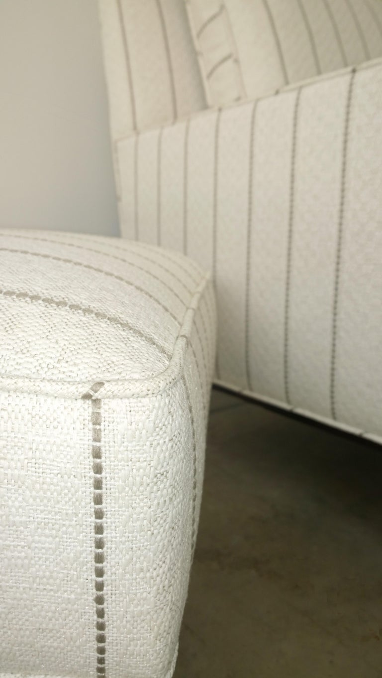Paul McCobb Arm / Lounge Chair with Stool w/ White and Gray Stripe ...