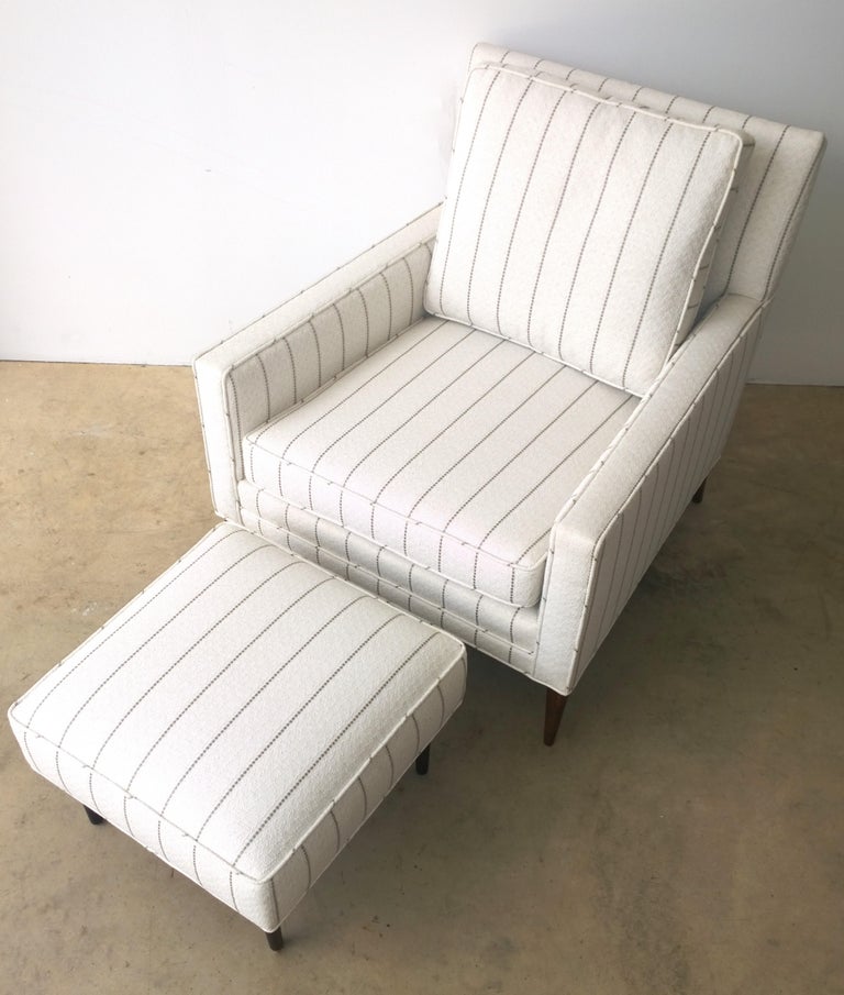 Paul McCobb Arm / Lounge Chair with Stool w/ White and Gray Stripe ...