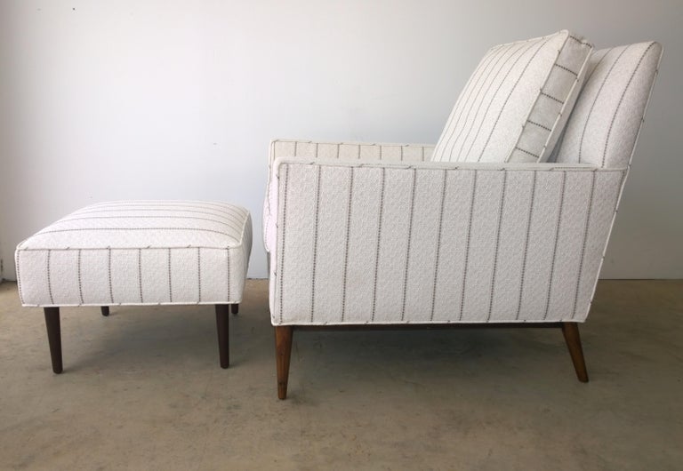 Paul McCobb Arm / Lounge Chair with Stool w/ White and Gray Stripe ...