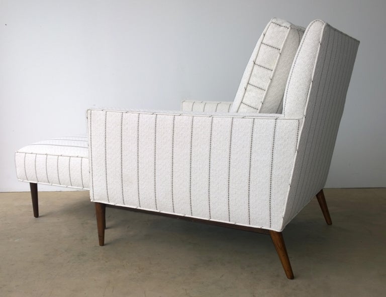 Paul McCobb Arm / Lounge Chair with Stool w/ White and Gray Stripe ...