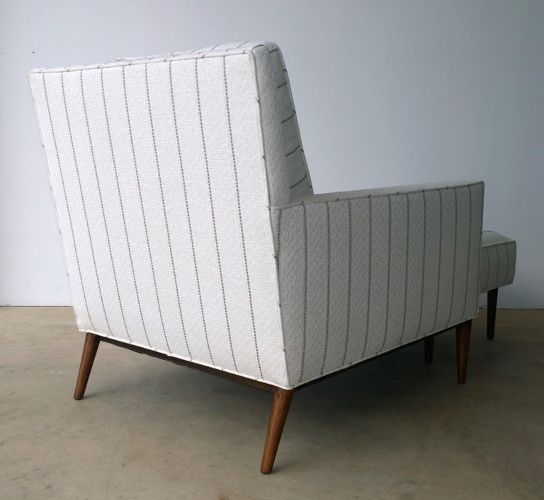 Paul McCobb Arm / Lounge Chair with Stool w/ White and Gray Stripe ...