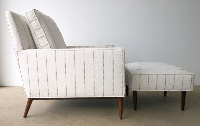 Paul McCobb Arm / Lounge Chair with Stool w/ White and Gray Stripe ...