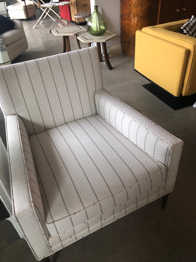 Paul McCobb Arm / Lounge Chair with Stool w/ White and Gray Stripe ...