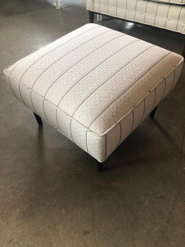 Paul McCobb Arm / Lounge Chair with Stool w/ White and Gray Stripe ...