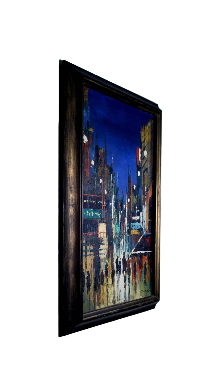 Mid-Century Modern Nightscape Oil Painting on Canvas Framed Signed Joan ...