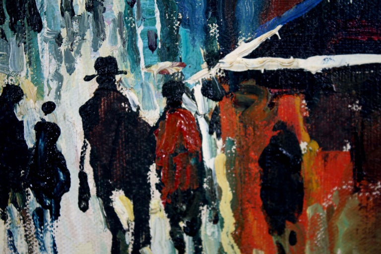 Mid-Century Modern Nightscape Oil Painting on Canvas Framed Signed Joan ...