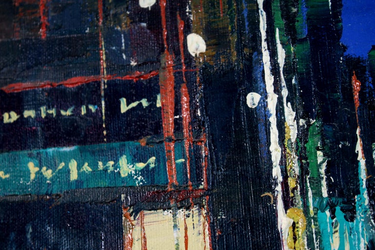 Mid-Century Modern Nightscape Oil Painting on Canvas Framed Signed Joan ...