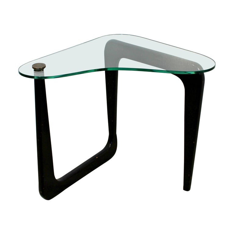Mid-Century Modern Noguchi Style Boomerang Glass Black Side End Table ...